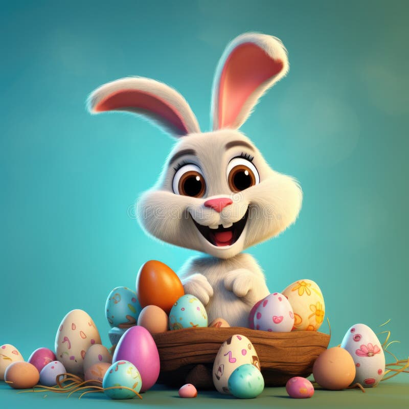 Easter Bunny with Eggs Cartoon Stock Illustration - Illustration of ...