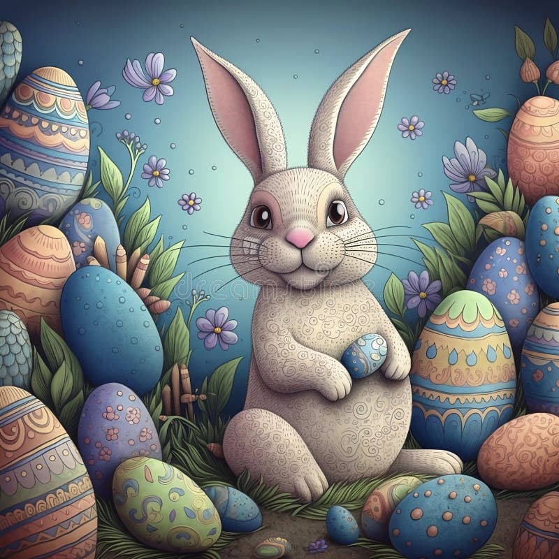 Easter Bunny and Easter Eggs Stock Illustration - Illustration of eggs ...