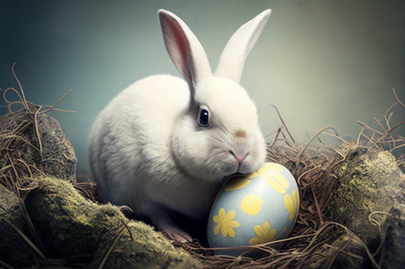 Easter Bunny and Eggs. Cute Easter Bunny with Lot of Colorful Eggs ...