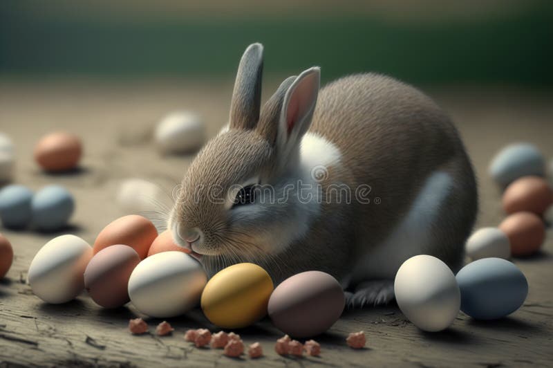 Easter Bunny with Easter Eggs Stock Illustration - Illustration of hare ...