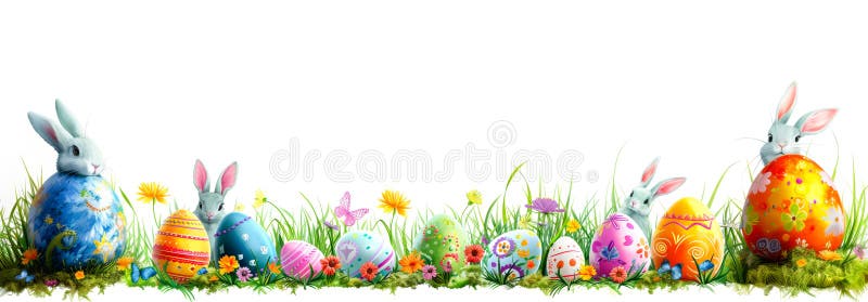 Easter Bunny Eggs Cute Rabbit Isolated White Background Header Banner ...