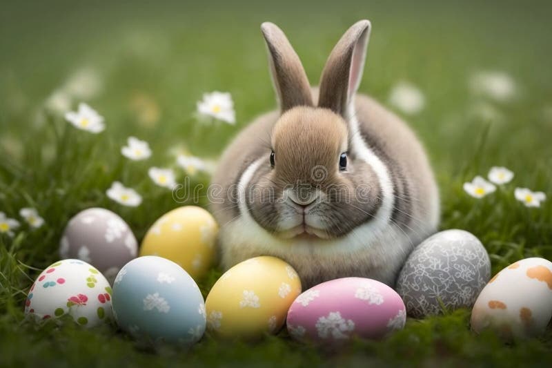 Easter Bunny with Eggs, Easter Bunny Surrounded by Eggs Stock ...