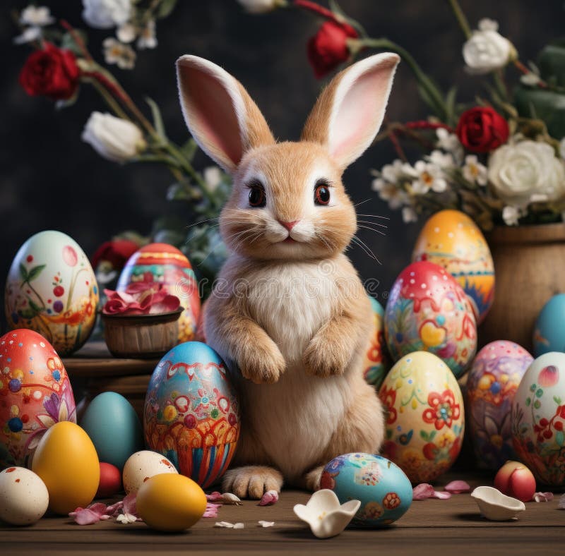 Easter Bunny and Eggs in the Grass, Stock Photo - Image of easter ...