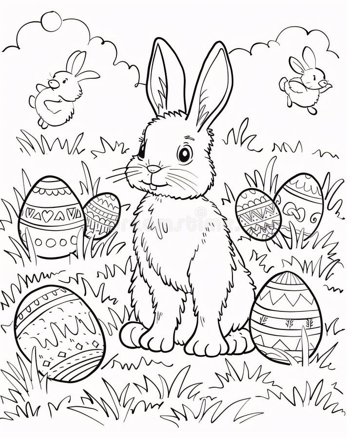 Easter Bunny and Eggs in the Grass. Coloring Book for Children Stock ...