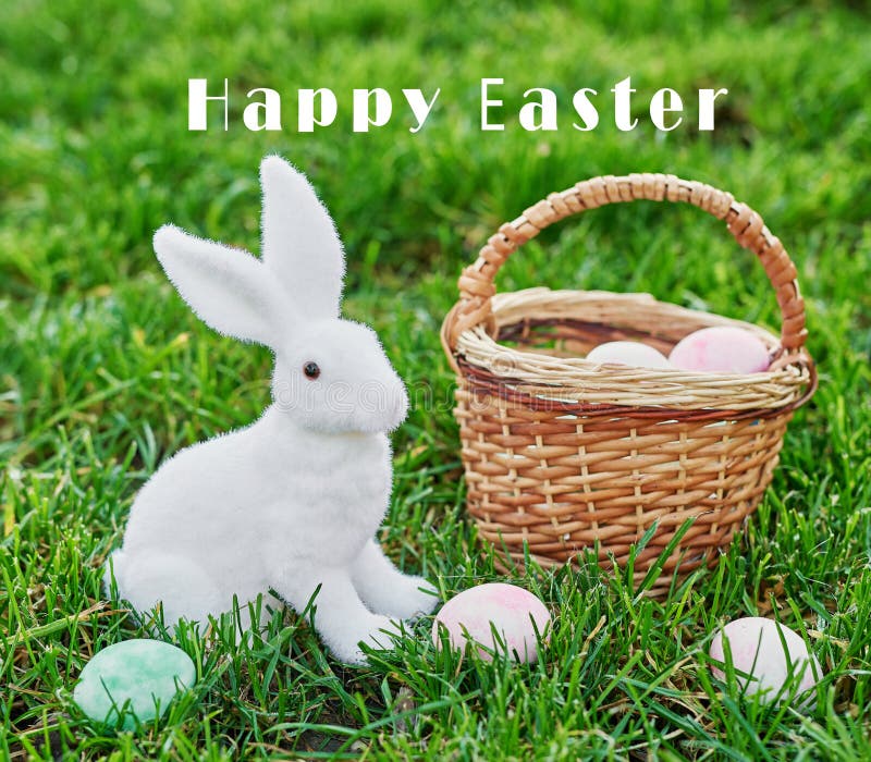 Easter Bunny with Eggs on the Grass Stock Photo - Image of green, bell ...