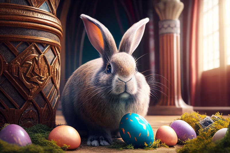 Easter Bunny with Eggs on the Ground. Easter Stock Illustration ...