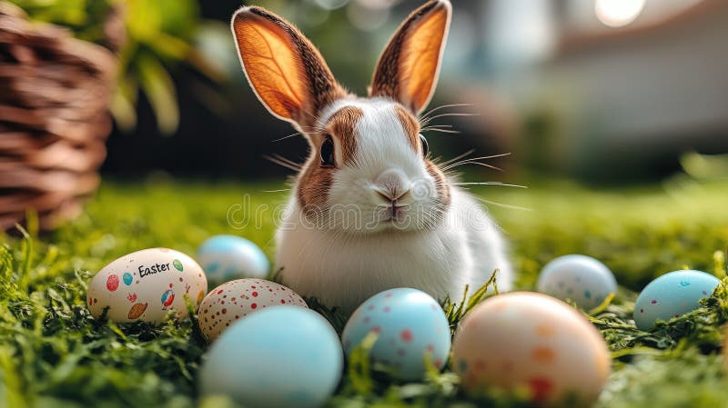 Easter Bunny and Easter Eggs. Easter Holiday Card. Stock Illustration ...