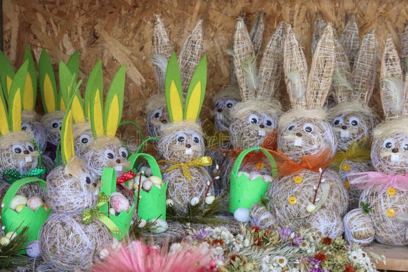 .Easter Bunny with Easter Eggs Made of Straw Stock Image - Image of ...