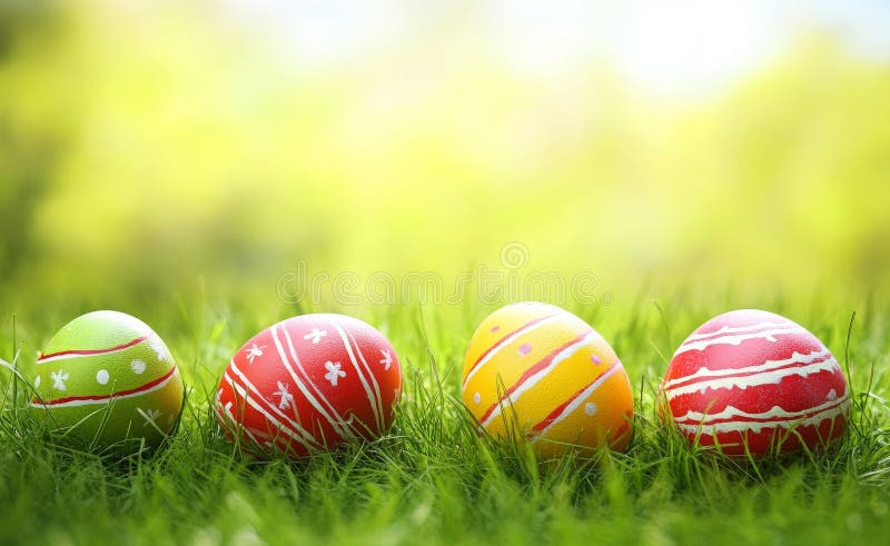 The Easter Bunny and Easter Eggs Rest on Green Grass Outdoors, with a ...
