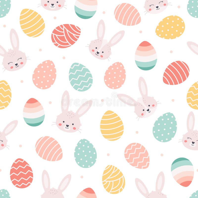 Easter Bunny with Easter Eggs Seamless Pattern. White Rabbit, Painted ...