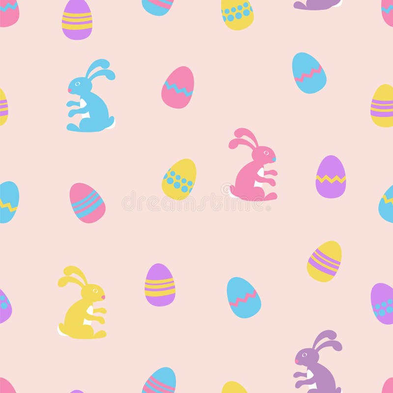 Easter Seamless Pattern with Rabbits, Carrots and Flowers on a ...