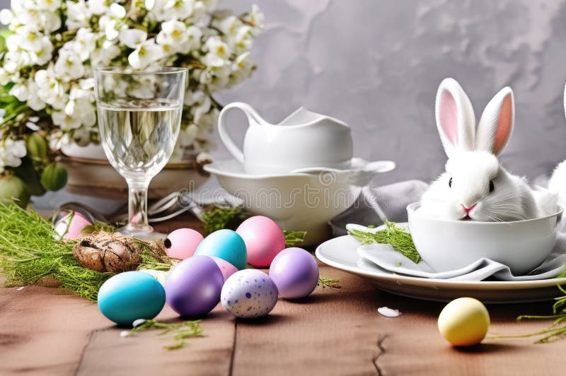 Easter Bunny with Eggs and Spring Flowers Stock Illustration ...