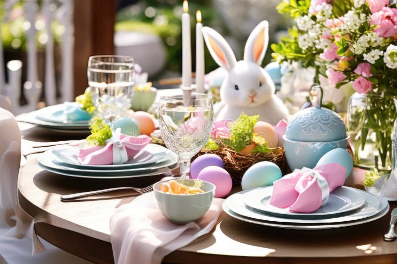 Easter Bunny with Eggs and Spring Flowers Stock Image - Image of ...