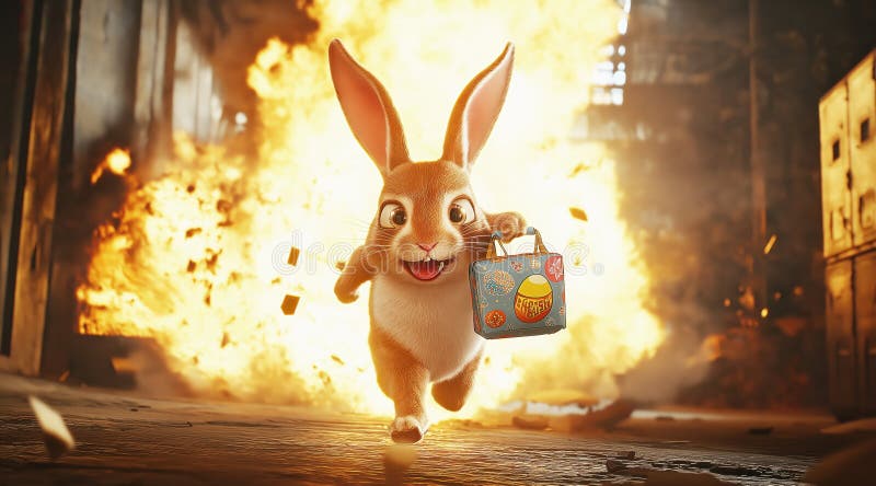 Easter Bunny Escaping Explosion with Glowing Egg Stock Image - Image of ...
