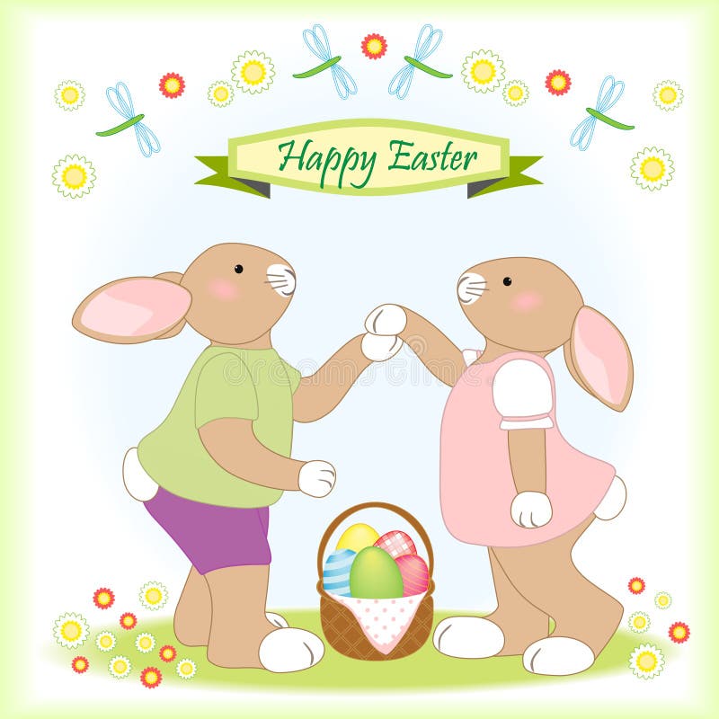 Easter Bunny Family Greeting Card Stock Vector - Illustration of family ...