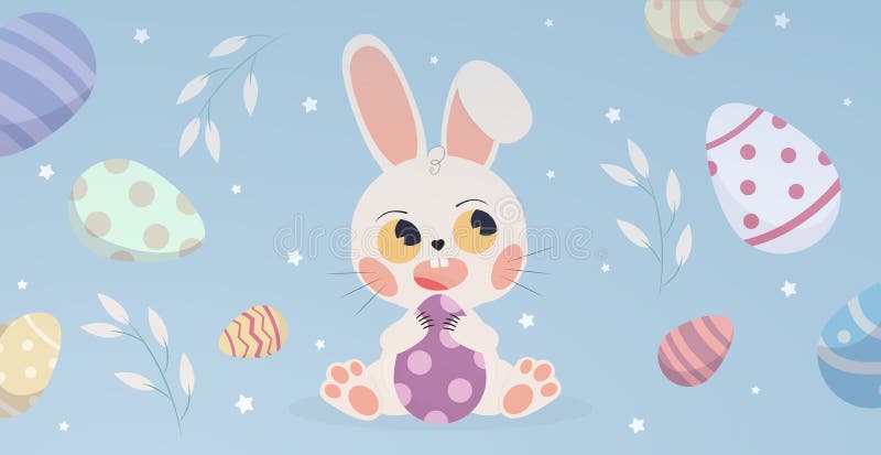 Easter Bunny on a Festive Panoramic Background, Card, Banner, Poster ...