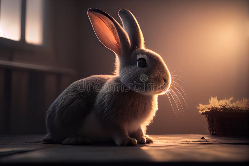 Easter Bunny in the Field Cinematic Light. Place for Text. Generative ...