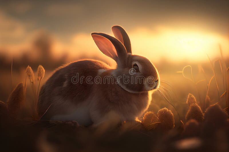 Easter Bunny in the Field Cinematic Light. Place for Text. Generative ...