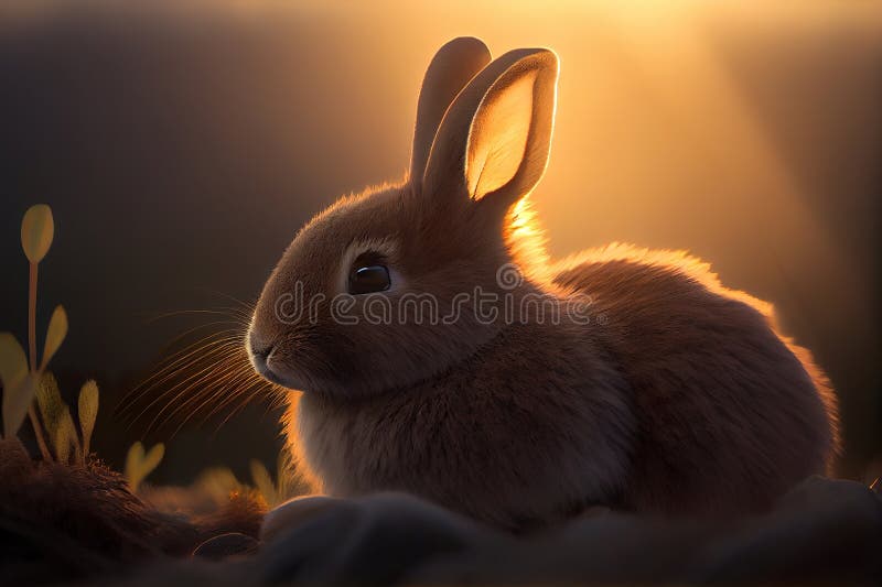 Easter Bunny in the Field Cinematic Light. Place for Text. Generative ...