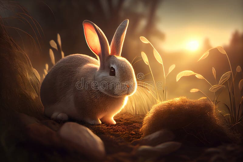 Easter Bunny in the Field Cinematic Light. Place for Text. Generative ...