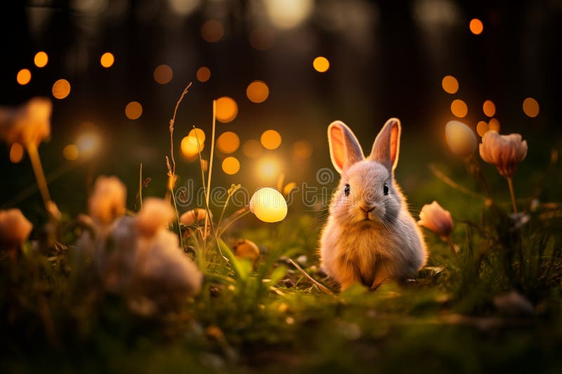 Easter Bunny in Field with Soft Evening Light and Bokeh. Easter ...