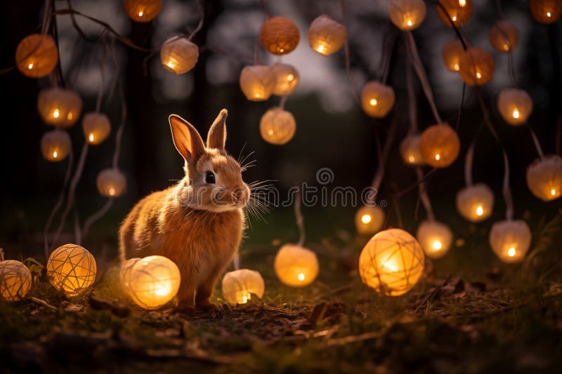 Easter Bunny in Field with Soft Evening Light and Bokeh. Easter ...