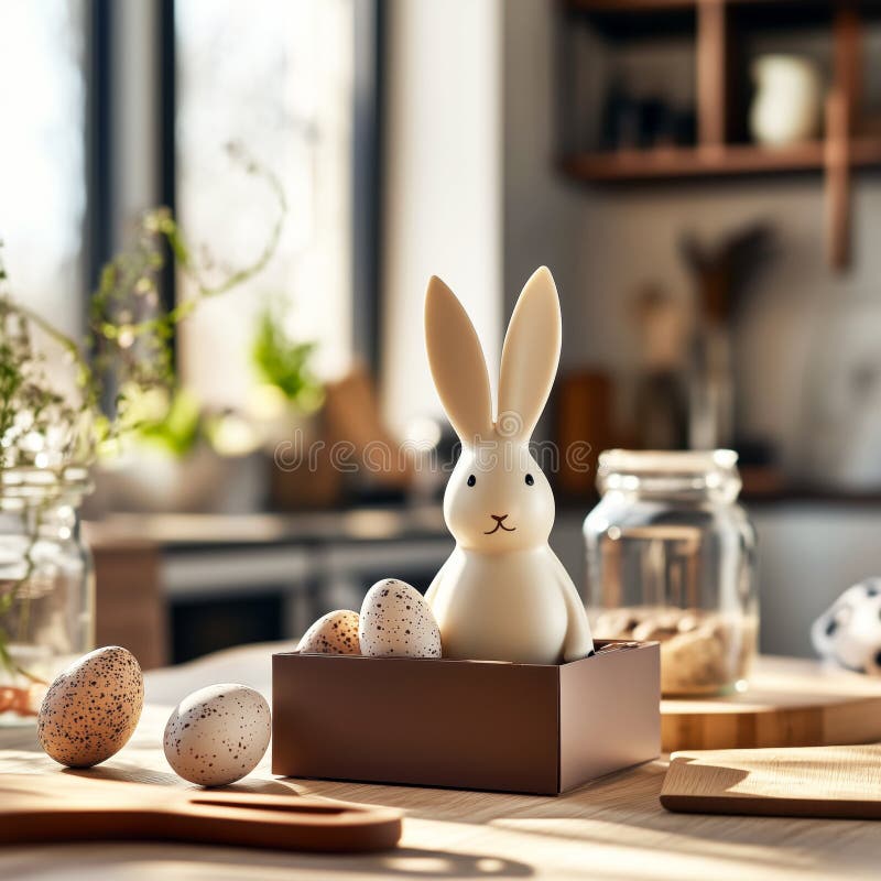 Easter Bunny Figurine with Decorative Eggs in a Kitchen Stock ...