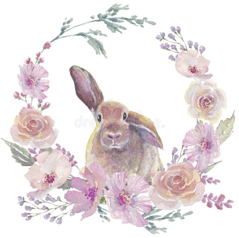 Easter bunny floral wreath stock illustration. Illustration of nature ...