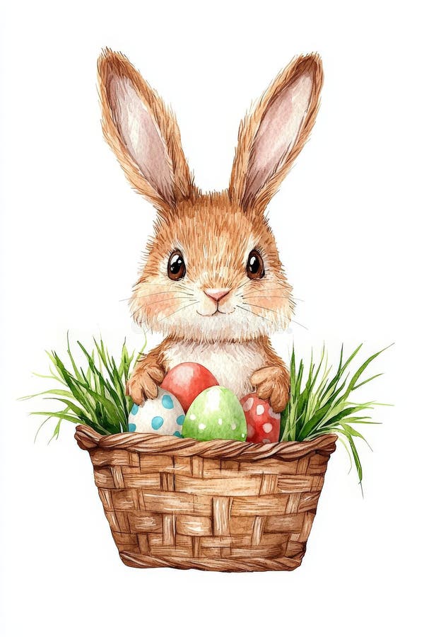 Easter Bunny in Flower Pot with Rabbit Ears Surrounded by Grass and ...