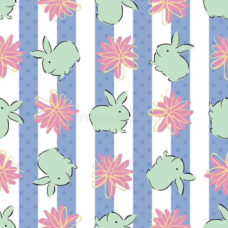 Easter Bunny Flower Frame Border Seamless Pattern Stock Vector ...