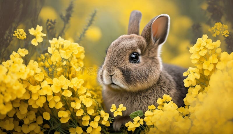 Easter Bunny with Flowers. Generative AI. Stock Illustration ...