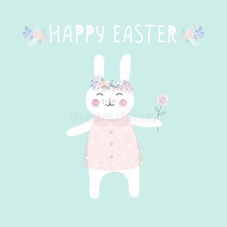 Easter Bunny with Flowers. Hand-drawn. Vector Illustration. Stock ...