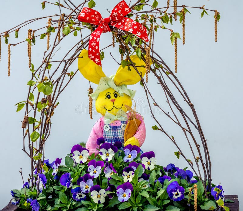 Easter bunny in flowers. stock photo. Image of green - 91950170