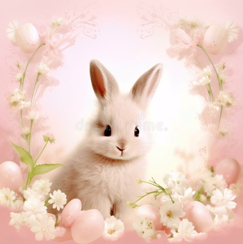 Easter Bunny and Flowers Easter Bunny with Flowers White Rabbit and ...