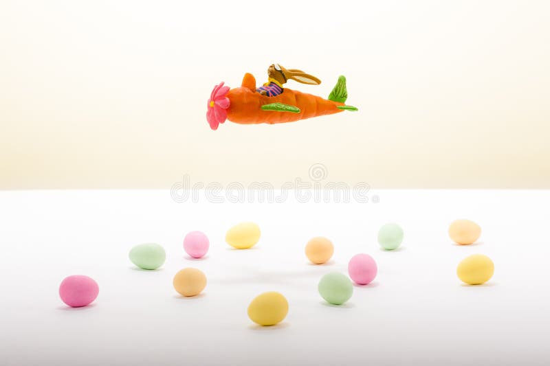 Easter Bunny Flying in a Carrot-airplane Stock Photo - Image of flying ...