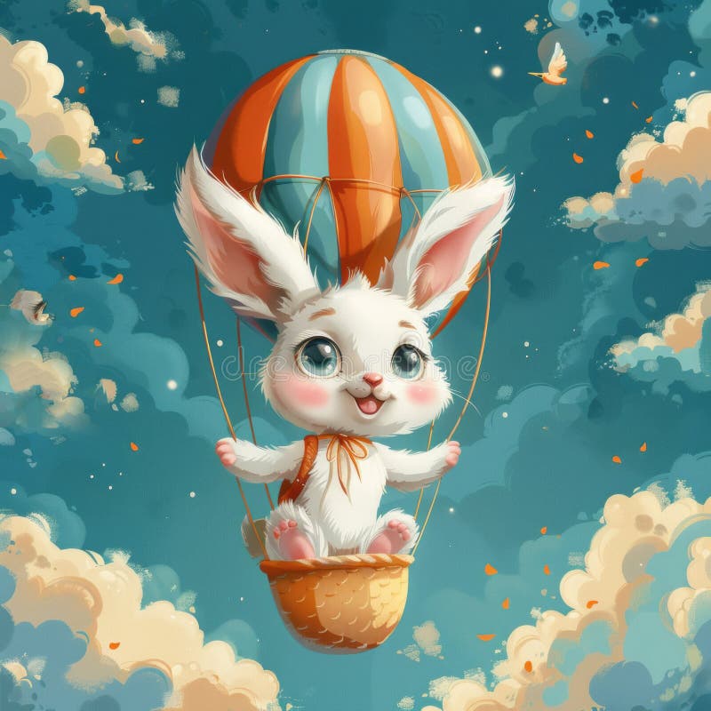 Easter Bunny Flying in a Hot Air Balloon. Happy. AI Generative Stock ...