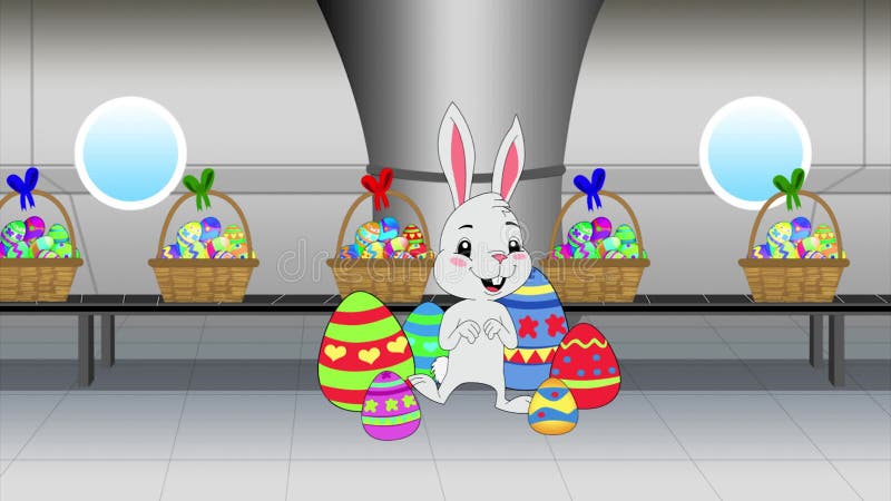 Easter Bunny in Front of Colorful Eggs with Moving Baskets Stock Video ...