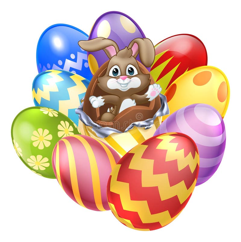 Easter Bunny Giant Chocolate Easter Eggs Cartoon Stock Vector ...