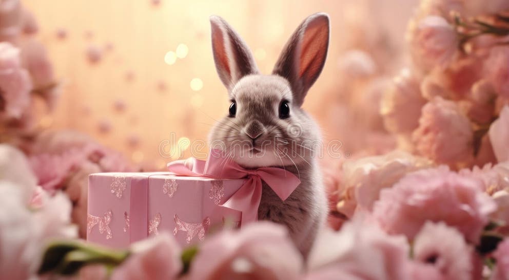 Easter Bunny with Gift Rabbit with Box Rabbit with Gift Stock ...