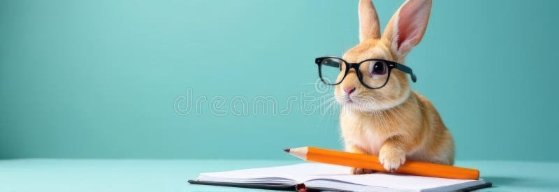 Easter Bunny with Glasses and Pencil Taking Notes on Notebook Stock ...