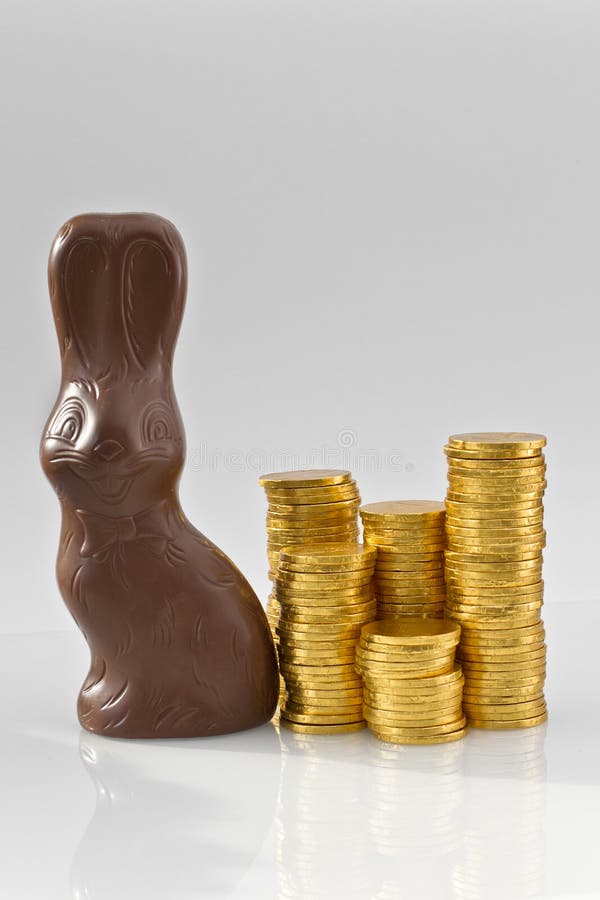 Easter Bunny with Golden Coins Stock Photo - Image of success, rabbit ...