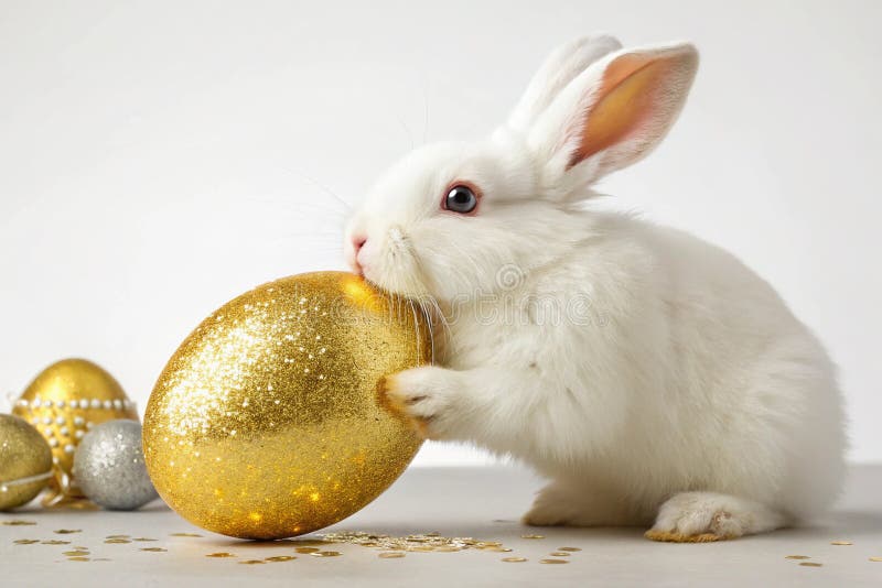 Easter Bunny with a Golden Egg - Generated by Ai Stock Illustration ...