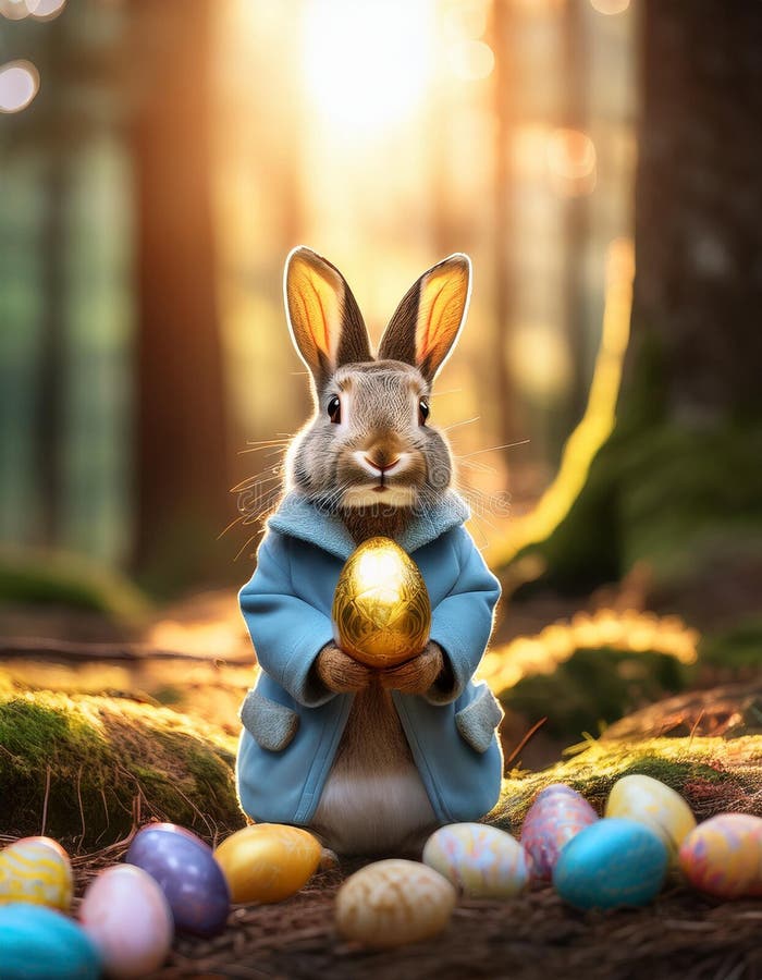 Easter Bunny with Golden Egg Stock Illustration - Illustration of bunny ...