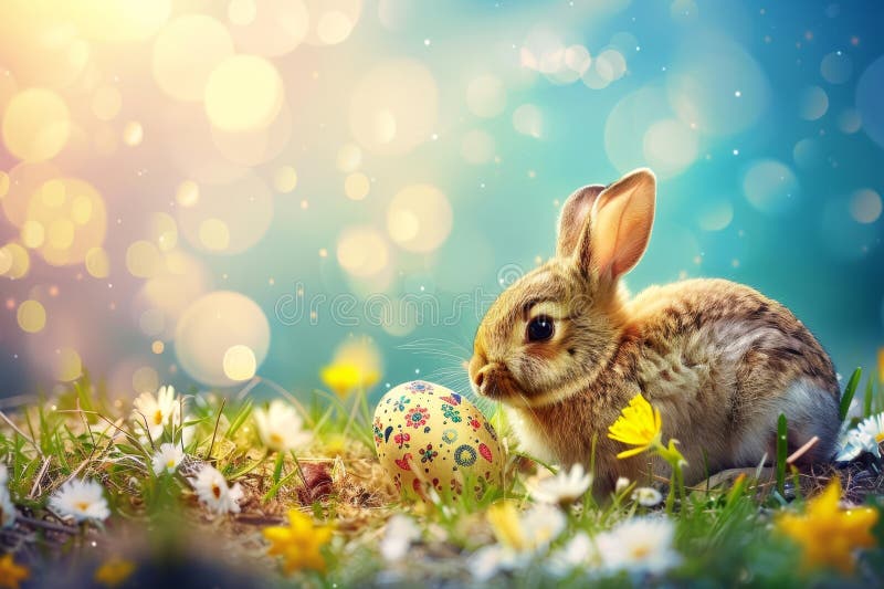 Easter bunny on the grass stock image. Image of friends - 365046991