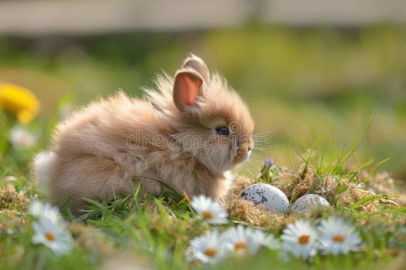 Easter bunny on the grass stock image. Image of playful - 365050287