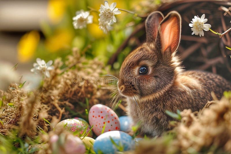 Easter bunny in the grass stock illustration. Illustration of cute ...