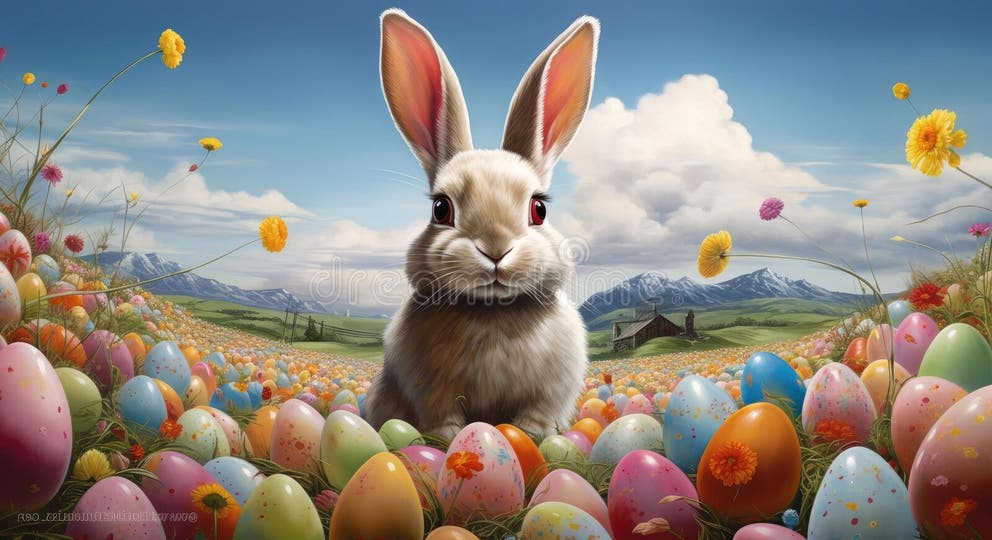 Easter Bunny in the Grass Easter Bunny with Easter Eggs Easter Bunny ...