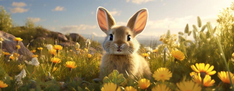 Easter Bunny in the Grass Rabbit in the Grass Stock Illustration ...