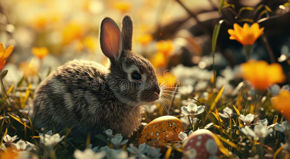 Easter Bunny in the Grass Rabbit in the Grass Stock Illustration ...