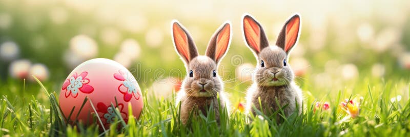 Easter Bunny in Green Grass with Painted Eggs, Sunny Day, Egg Hunt ...